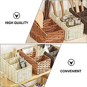 DOITOOL Wicker Storage Basket with 3- Compartment Magazine Hyacinth Basket Weave Organizer Baskets Desktop Storage Box Sundries Container Desk Basket Bins for Bathroom Office