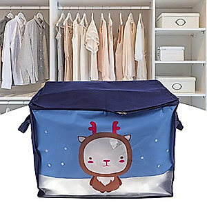 Clothes Storage Bag, Handle Design Double Zipper Non‑woven Fabric and PVC Fabric Clothes Storage Basket for Daily Storage Requirements for Storing Quilts(Cross section navy blue)