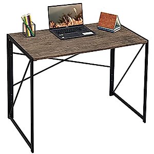 Amazon Brand - Coavas Simple Home Office Rectangular Folding Desk (No Assembly Required), Writing Computer Desk Space Saving Foldable Table, Brown, 19.7" D x 39.4" W x 28.3" H