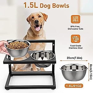 Elevated Dog Bowls, DiroPet Raised Dog Bowl Stainless Steel 1.5L/51oz, 4 Adjustable Heights Dog Bowl Stand, for Large Medium Small Dogs