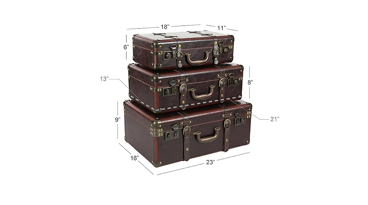 Deco 79 Vintage Faux Leather Trunk Set - Large Decorative Boxes