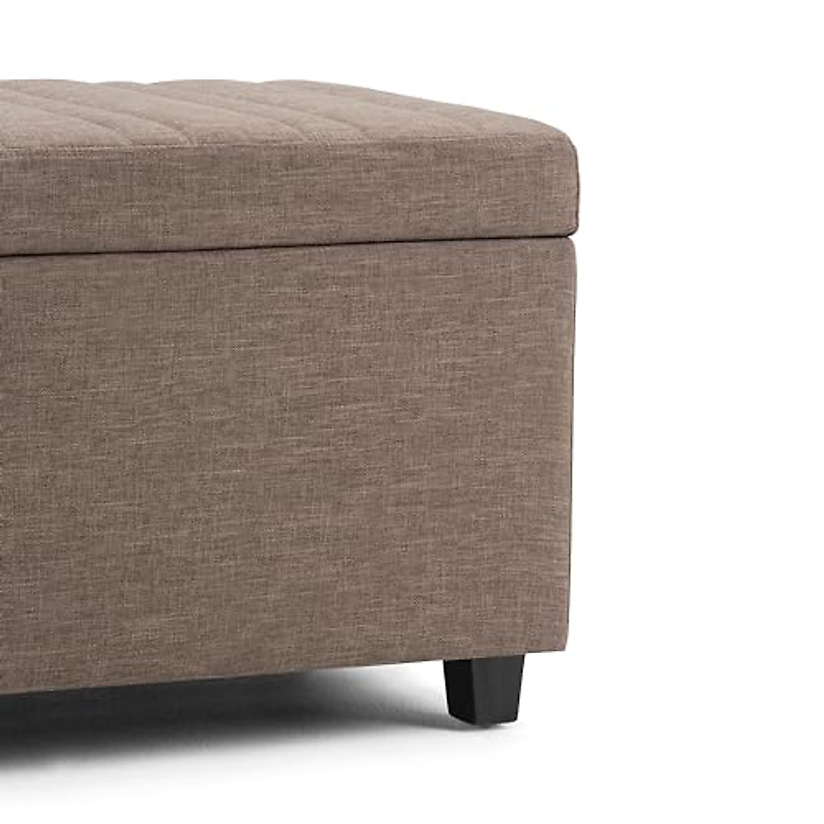 SIMPLIHOME Darcy 33 Inch Wide Contemporary Rectangle Storage Ottoman Bench in Fawn Brown Linen Look Fabric, For the Living Room, Entryway and Family Room