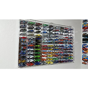 Display Case Wall Cabinet for 1:64 Scale Matchbox Hot Toy Cars Wheels 108 Slots UV Protect Mirrored Background