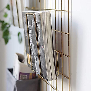 FRIADE Gold Grid Basket with Hooks,Bookshelf,Display Shelf for Wall Grid Panel,Wall Mount Organizer and Storage Shelf Rack for Home Supplies,1 Set of 3 (Gold)