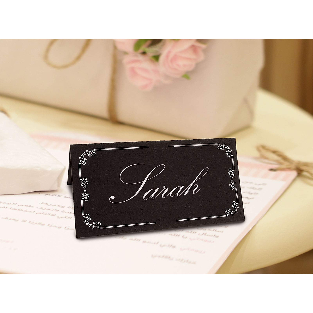 Summer-Ray 48 Black Modern Wedding Place Cards with White Rim Seating Cards Escort Cards