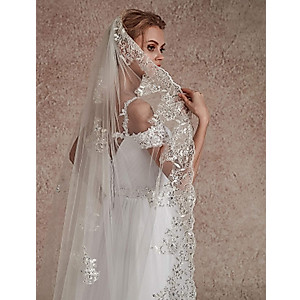 EllieHouse Womens Embroidery Lace Ivory Wedding Bridal Veil with Comb S60IV