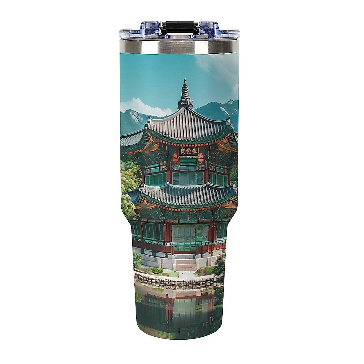 Korean Architecture Palace of Koreas Insulated Tumbler with Handle Stainless Steel Travel Coffee Mug with Lid And Straw 40oz