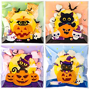 DDLP 100pcs Halloween Cellophane Treat Bags Goodie Bags Self Adhesive Candy Bags Self Sealing Clear Cellophane Bags Trick or Treat Bags Bulk (Multicolour)