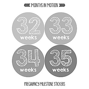Months In Motion Pregnancy Weekly Belly Growth Stickers - Week to Week Pregnant Expecting Photo Prop - Maternity Keepsake - Baby Bump - Large Set of 36 Weekly Photo Sticker