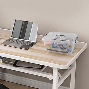 Hespama 2 Packs Small Plastic Storage Bin, 8 Quart Clear Latching Boxes with Lid