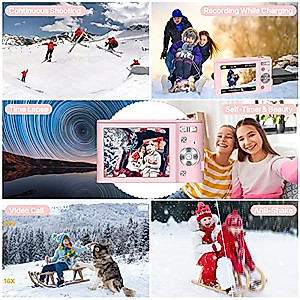 Digital Camera, 4K 48MP Vlogging Camera Compact Pocket Camera with 16X Zoom 32GB SD Card, Point and Shoot Camera for Adult Seniors Students Kids Beginner(Pink)