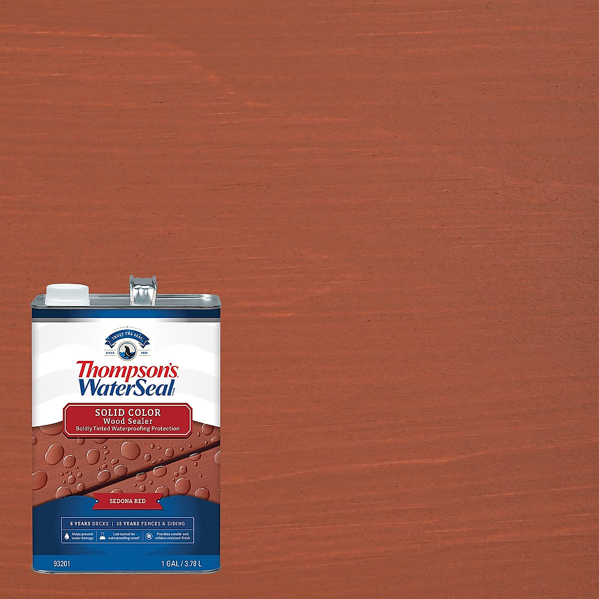 Thompson’s WaterSeal Solid Color Waterproofing Wood Stain and Sealer, Sedona Red, 1 Gallon