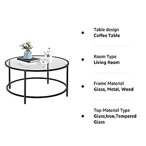 Yaheetech 36in Modern Coffee Table,Black Round Tempered Glass Coffee Tables w/Protective Foot Pads,Metal Structure & Reinforced Frame for Living Room,Dining Room,Apartment,Small Space