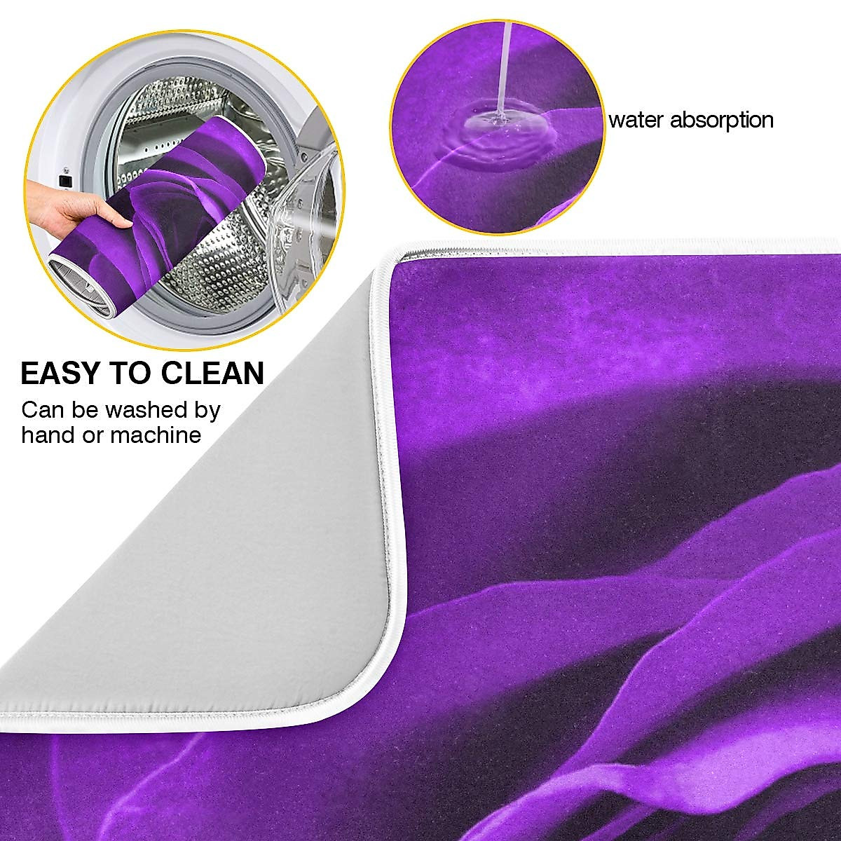 Blueangle Purple Rose Drying Mat Absorbent Reversible Microfiber Dish Drying Mat for Kitchen, Extra Large, 18 Inch x 24 Inch