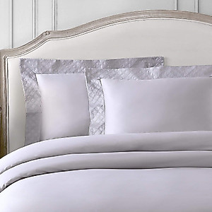 Hotel Collection Hira Sateen Duvet Cover Set, 100% Long Staple Certified Giza Egyptian Cotton, Cool, Breathable, Natural, Sustainable, Diamond Embroidery, Duvet Cover & 2 Shams (Grey, King/Cal King)