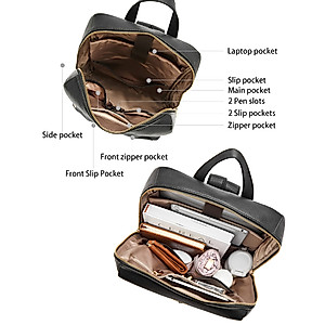 BOSTANTEN Leather Laptop Backpack for Women 15.6 inch Computer Bag College Shoulder Bag Casual Daypack Travel Bag