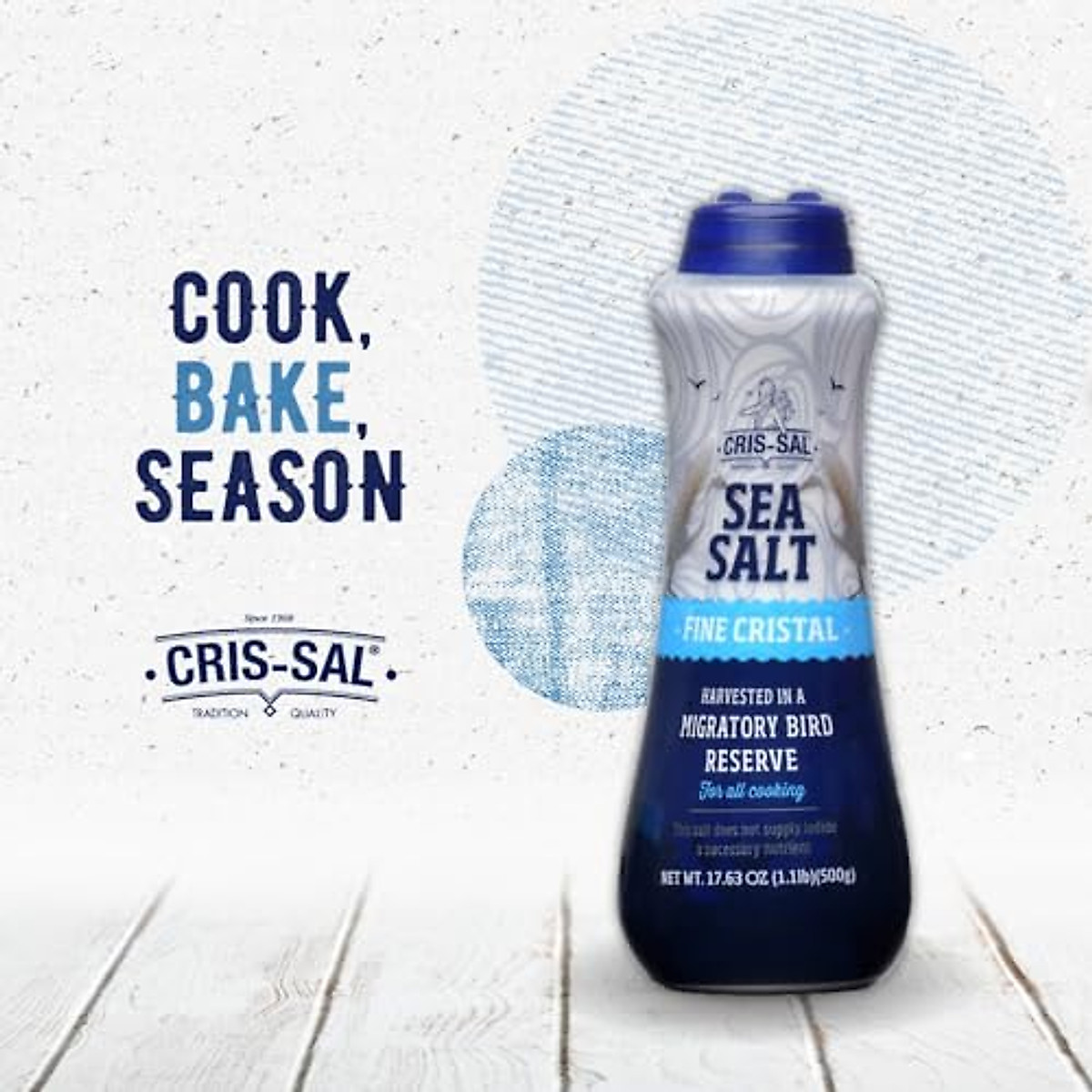 Cris-Sal Gourmet Fine Cristal Sea Salt, Full Flavor Premium Natural Grain, Great for Cooking, Table Seasoning Recipes, Pantry Friendly, 17.63 Oz
