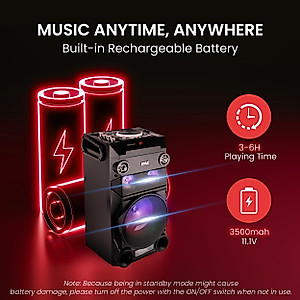 Pyle Outdoor Portable Wireless Bluetooth Karaoke PA Loud Speaker - 8'' Subwoofer Sound System with DJ Lights, Rechargeable Battery, FM Radio, USB/Micro SD Reader, Microphone, Remote, Black