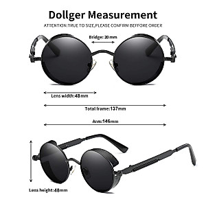 Dollger Sunglasses Unisex Vintage Steampunk Gothic Retro Metal Round Circle Frame Sunglasses 2 pairs Pack Black lens and Red Lens