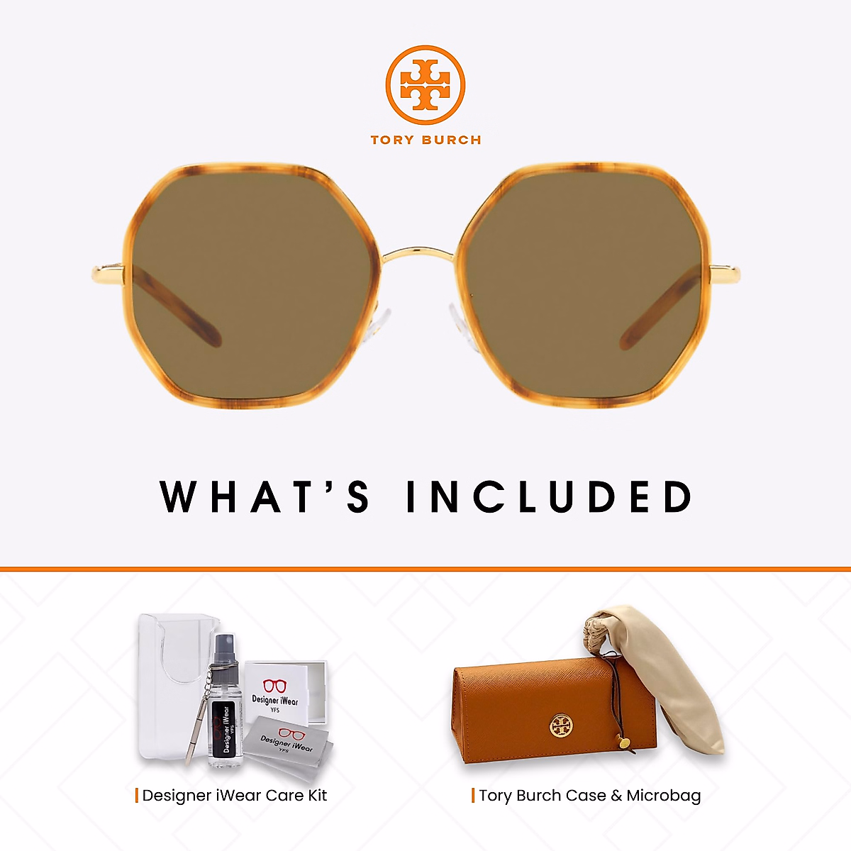 Tory Burch TY6092 332873 55MM Honey Wood/Solid Brown Irregular Sunglasses for Women + BUNDLE With Designer iWear Eyewear Kit