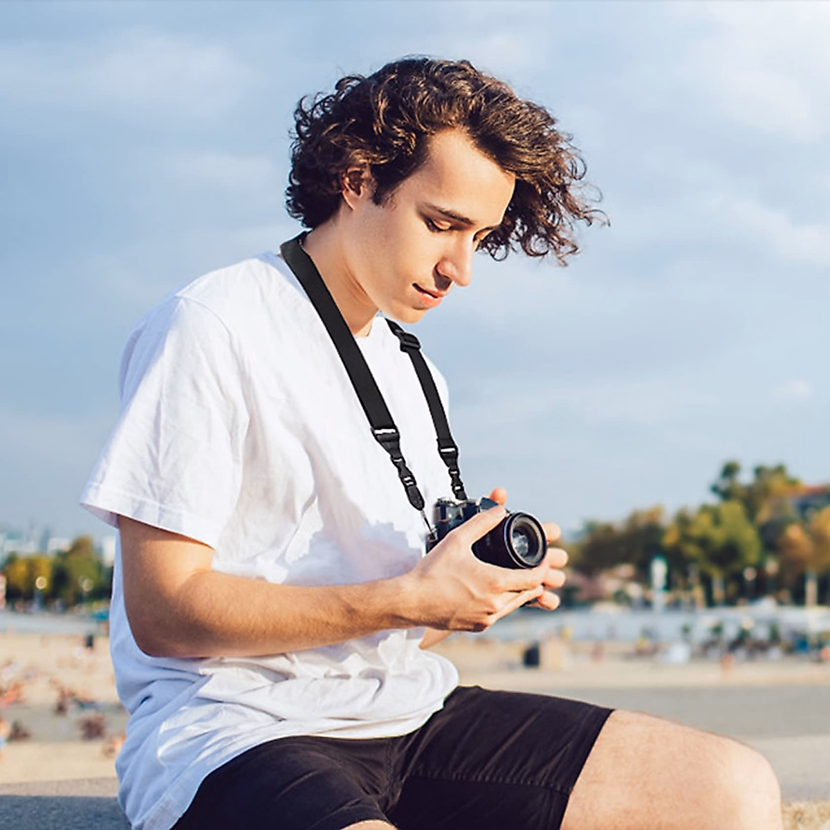 GROLEOA [2 Pack] Replacement Shoulder Strap Universal Adjustable Shoulder Strap for Laptop iPad Tablet Phone Case Messenger Camera Luggage Duffel Bag, Nylon Neck Strap 32"-61", Black