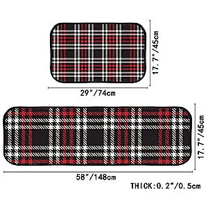 Vantaso Kitchen Floor Mat Rug Red Plaid Checkered Tartan Set of 2 Cushioned Non-Slip Comfort Runner Rugs