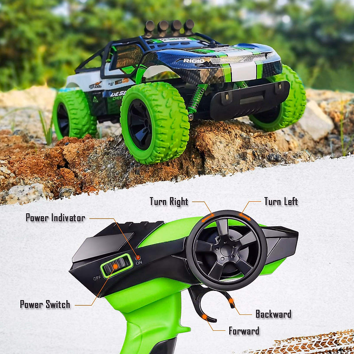 INVINZER RC Car 1:16 Scale Remote Control Car Off Road 18 KM/H with Two Rechargeable Batteries for 40+ Min Play Fast RC Monster Vehicle Truck Crawler Toy Car Gift for Boys and Girls