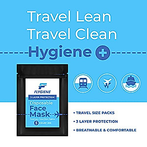 FLYGIENE Travel Size Face Mask | 10 Count | Breathable Travel Face Mask 3 Ply Black Disposable Face Mask for Adults | TSA Approved Air Travel Mask for Airplane Travel | Black | 10 Count (2 Packs of 5)
