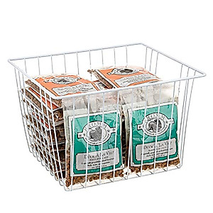 Freezer Organizer Bin, Kitchen Metal Wire Storage Basket, Pantry Cupboard Household Container Divider with Handles, Bathroom, Closet, Bedroom, Office, Rustproof - White（4）