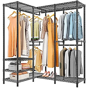 VIPEK L40 L Shaped Garment Rack Heavy Duty Clothes Rack for Hanging Clothes, Freestanding Closet Wardrobe Rack Metal Clothing Rack for Corner, 53.75" L x 38" W x 76.4" H, Load Capacity 950 LBS, Black