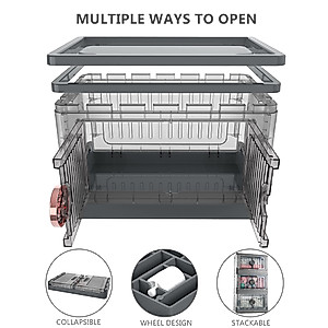 richang 5 Pack 38L closet organizers and storage Lidded Collapsible Storage Bins Folding Plastic Stackable Utility Crates foldable storage container storage box Grey