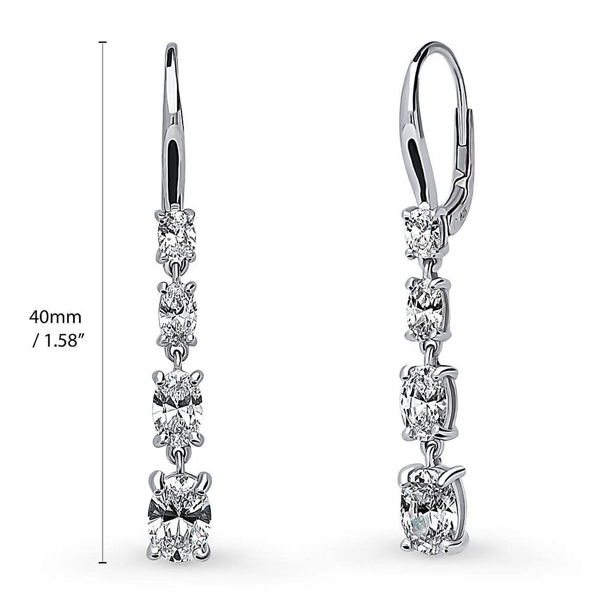 BERRICLE Sterling Silver Graduated Cubic Zirconia CZ Leverback Dangle Drop Earrings for Women, Rhodium Plated