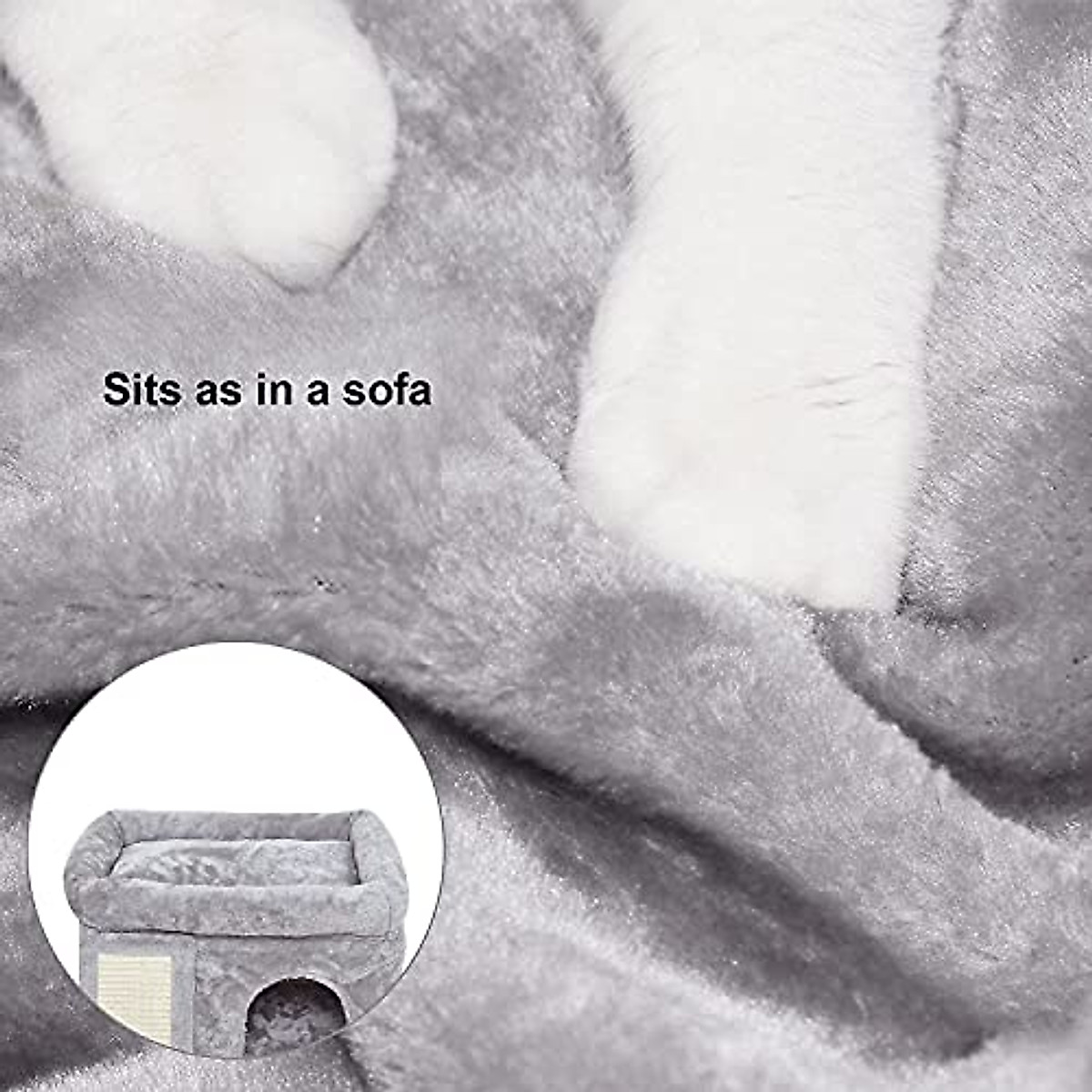 SYANDLVY Small Cat Tree for Indoor Cats, Modern Cat Activity Tower with Plush Perch, Kittens Condo with Scratching Post and Board, Cat Cave (Light Grey)