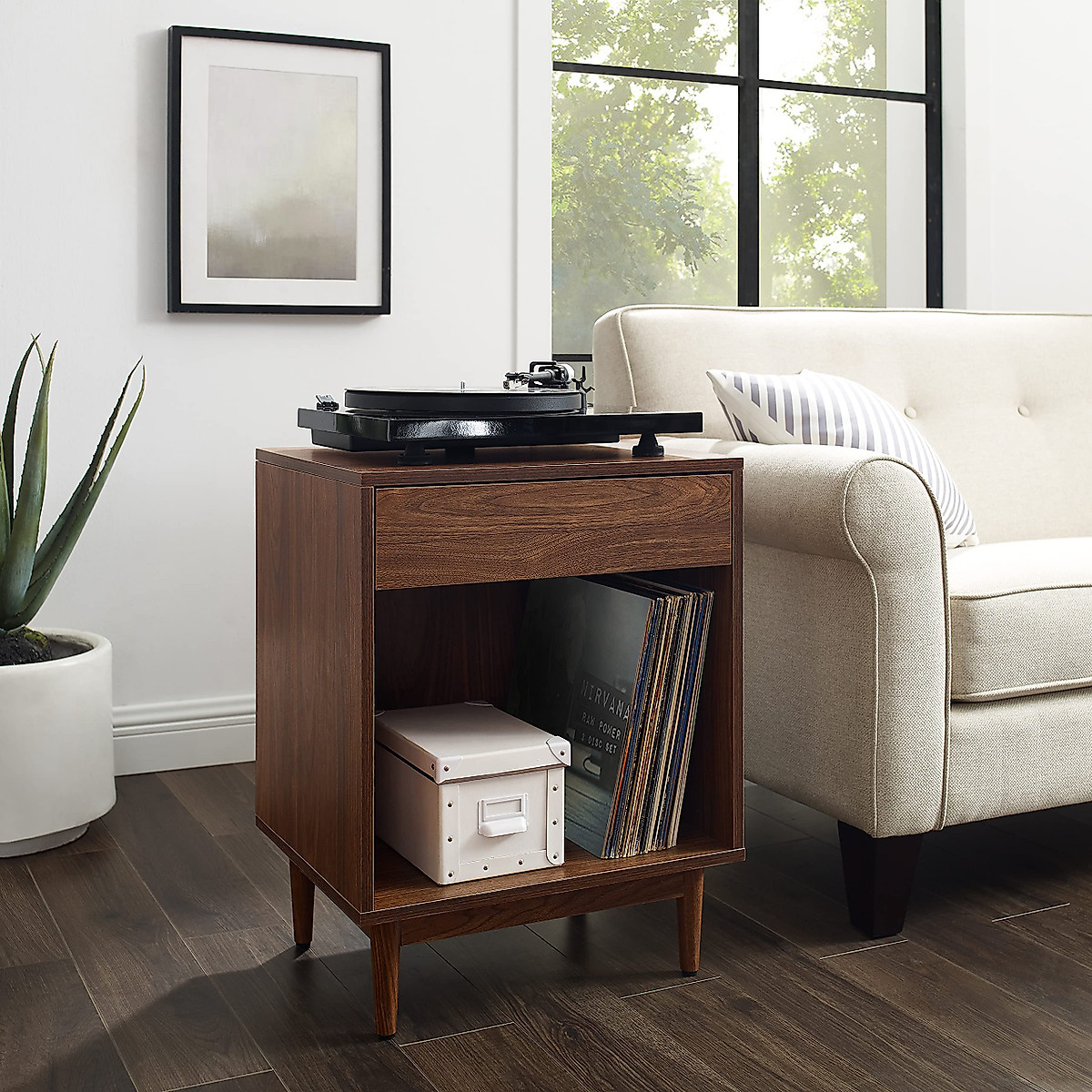 Crosley Furniture CF1117-WA Liam Mid-Century Record Storage End Table, Walnut
