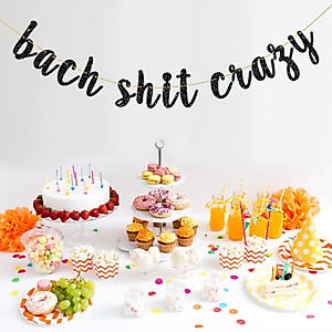 Bach Shit Crazy Banner Black Glitter Funny Wedding, Engagement Banner, Bachelorette Party Bunting Decorations