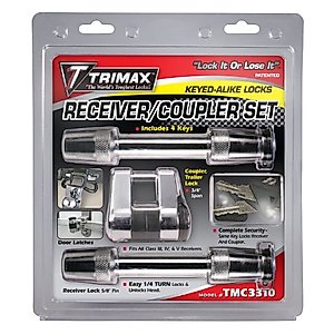 Trimax 2- T3'S - 5/8" Reciever & (1) Tmc10 Span Coupler Lock, with Flat Keys TMC3310, Clam Packaging