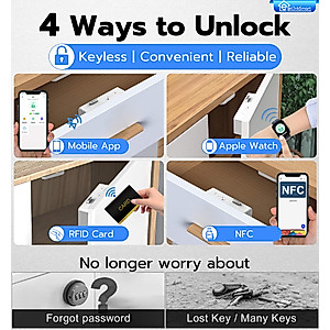 eLinkSmart Smart Cabinet Lock, Hidden No Drill Adhesive Magnetic Baby Proofing Child Proof Drawer Locks, Keyless RFID Bluetooth Cabinet Locks for Adults File Kitchen Cupboard Closet Liquor - White