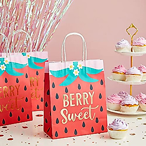 Sparkle and Bash Strawberry Gift Bags with Handles for Berry Sweet Birthday Party Favors (10 x 8 x 4 In, 24 Pack)