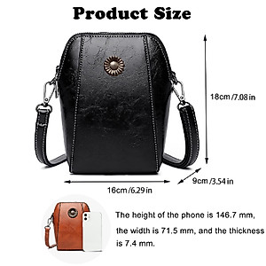 Mini Shoulder Crossbody Bag - Premium leather Retro All-Match Vertical Cellphone Bag Handmade Bag for Women (Black)