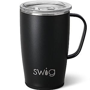 Swig 18oz Stainless Steel Travel Mug, Insulated, Cup Holder Friendly, Dishwasher Safe, Black (1 Count)