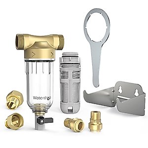 Waterdrop Spin Down Sediment Filter, with Bracket, Backwash Whole House Water Filter System for Well Water, 1" MNPT + 3/4" FNPT + 3/4"MNPT, Traps Sand, BPA Free, WD-RPFK
