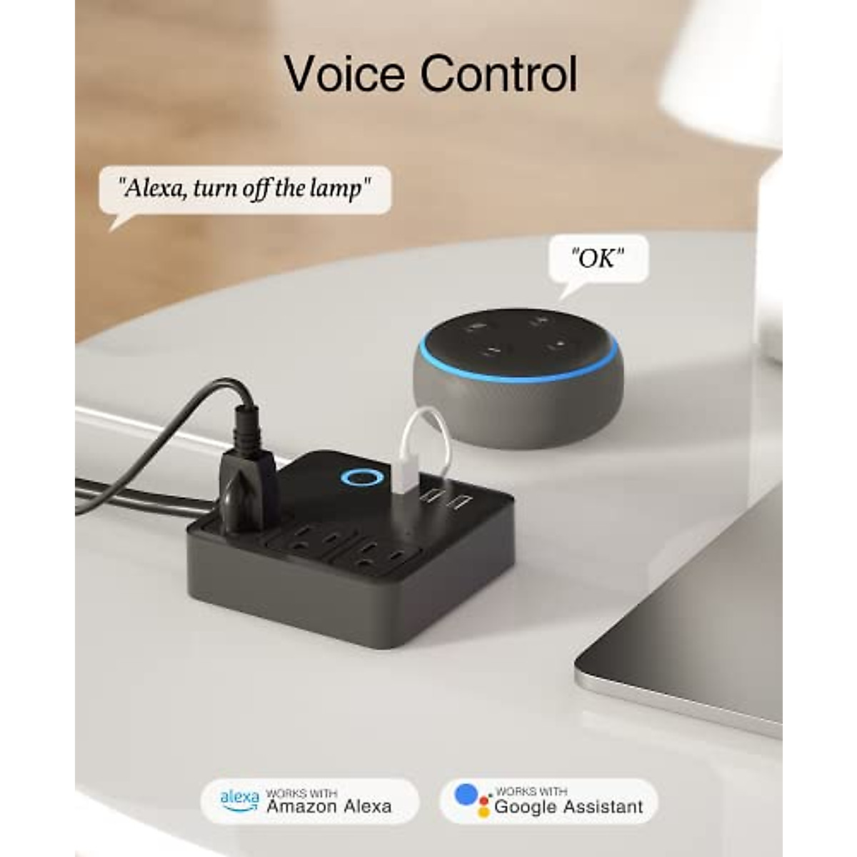 GHome Smart Power Strip, 3 USB Ports and 3 Individually Controlled Smart Outlets, WiFi Surge Protector Works with Alexa Google Home, Home Office Cruise Ship Travel Multi-Plug Extender Flat Plug, 10A