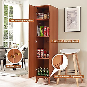 OKD Modern Storage Cabinet, 72" Tall Bathroom Cabinet with Adjustable Shelves, Wood Narrow Pantry for Home,Kitchen,Laundry,Utility Room, Hanging Rod Included (Cherry)
