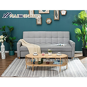 MAISON ARTS Modern Coffee Table with Storage Shelf, Rustic Farmhouse Coffee Table with Metal Legs for Living Room, Wood Look Mid Century Accent Furniture, Easy Assembly