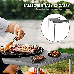 ETE ETMATE Weber Kettle Table, Weber Grill Side Table with Multiple Hooks Stainless Steel Foldable Grill Workbench Fits All Weber 18" Charcoal Kettle Grills