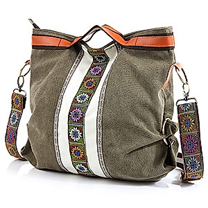 Women Canvas Crossbody Bag Shoulder Bag, Vintage Heavy-duty Tote Handbag (Grass Green)