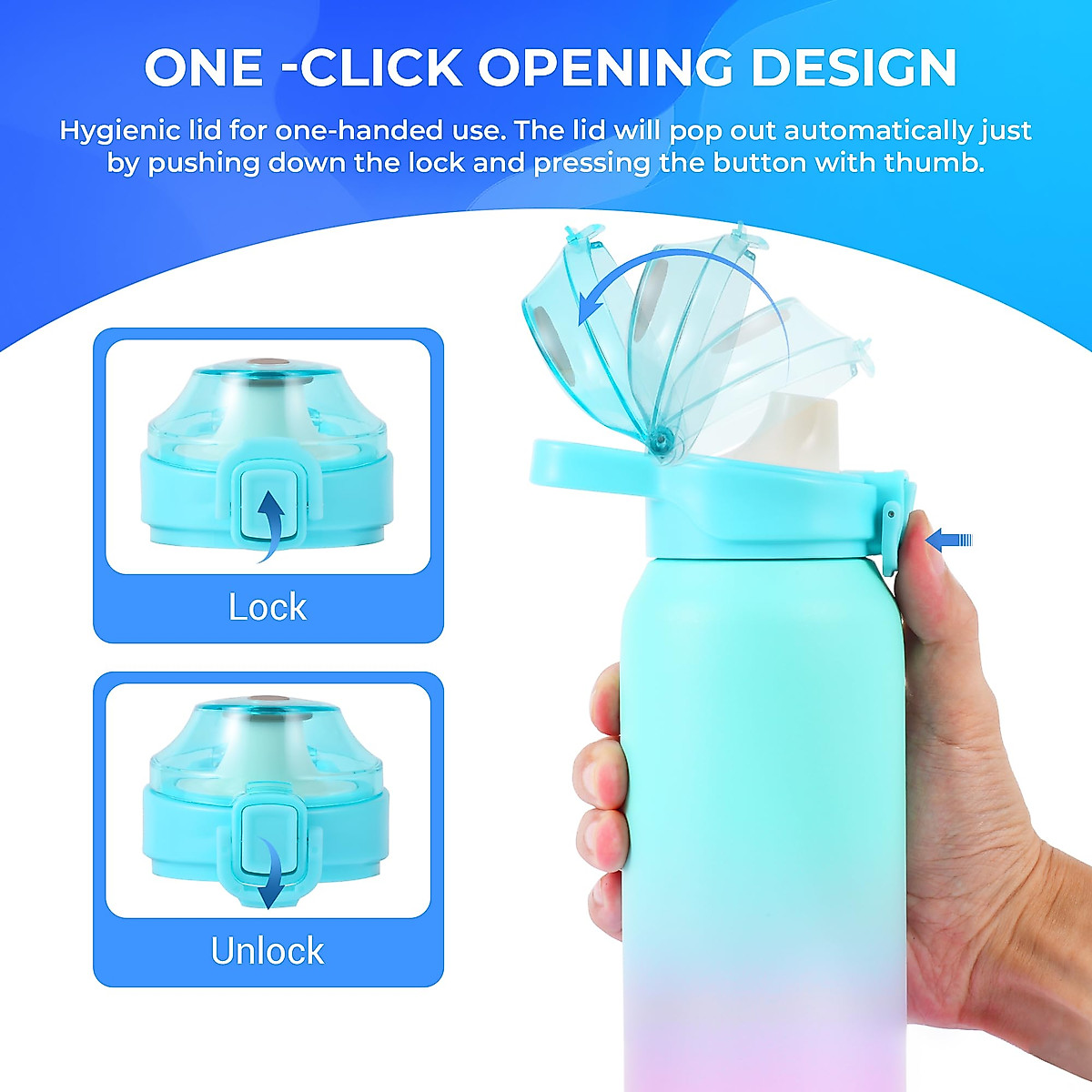 32oz Insualted Water Bottle, 316 Stainless Steel Water Bottle for Cold and Hot Drinks,Sports Water Bottle,Double Wall Vacuum Insulation,Spout,Leak Proof-Thermos Water Bottle Flask 1Pack (Blue)