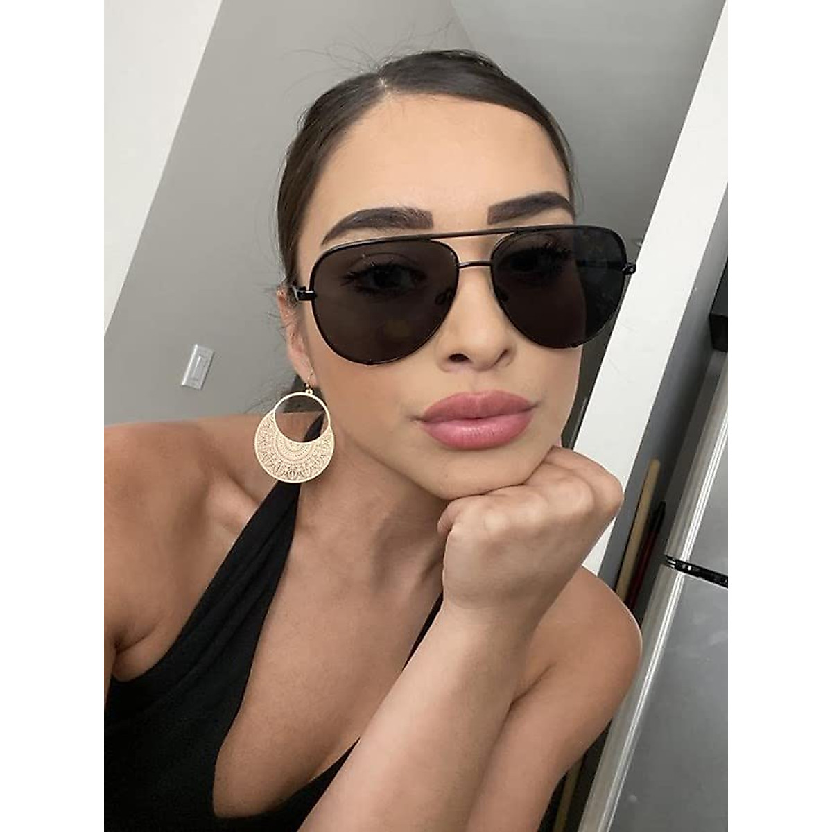 SORVINO Aviator Sunglasses for Women Classic Oversized Sun Glasses UV400 Protection（Black/Black