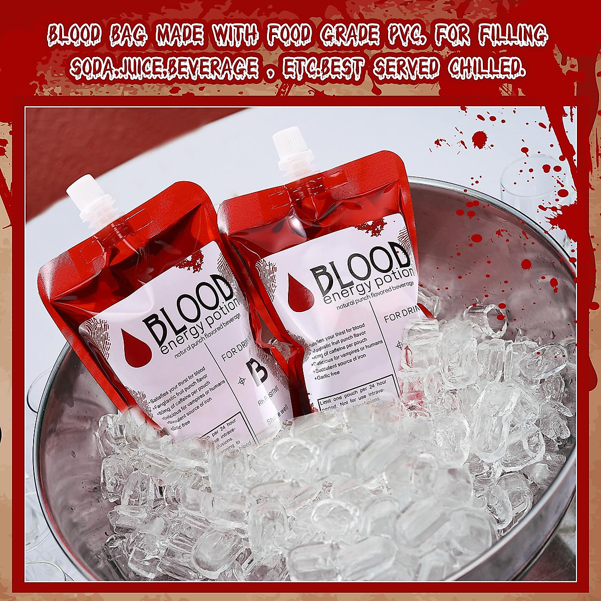 Liitrsh 60 Pcs IV Bags for Drinks Blood Bags for Drinks Halloween Party Decorations 8.5 oz Reusable Halloween Blood Bag Drink Pouches for Masquerade Zombie Nurse Graduation Party