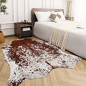 Easycozy Faux Cowhide Rug Large Cow Print Rug 4.6 x 5.2 Feet Thickened Elastic Cowhide Rug for Bedroom Living Room Home Office Western Decor